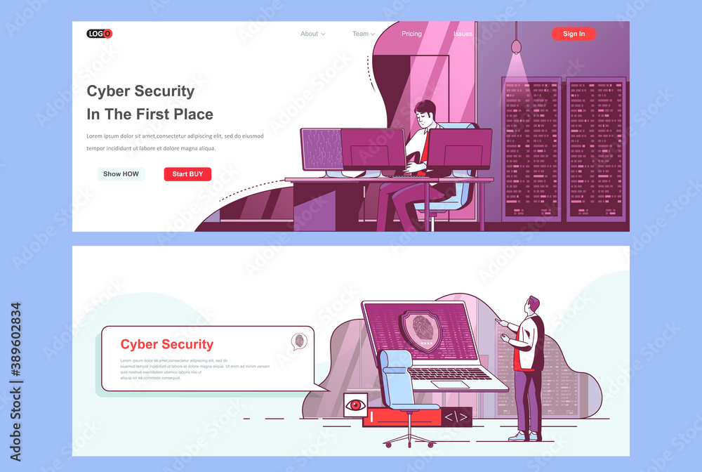 Cyber security landing pages set. Cybersecurity assistance and ...
