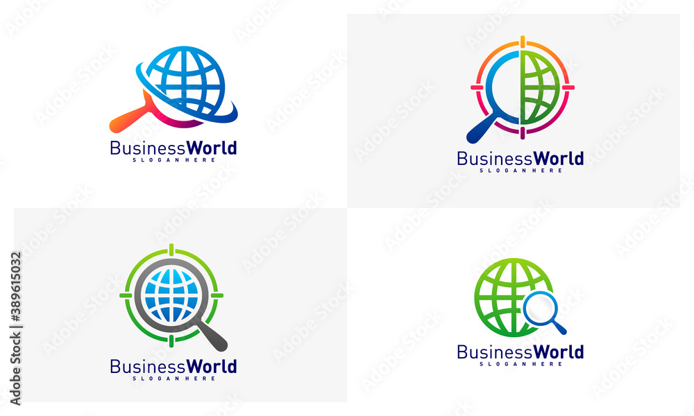 Set of World Find logo design vector, Colorful World logo design ...