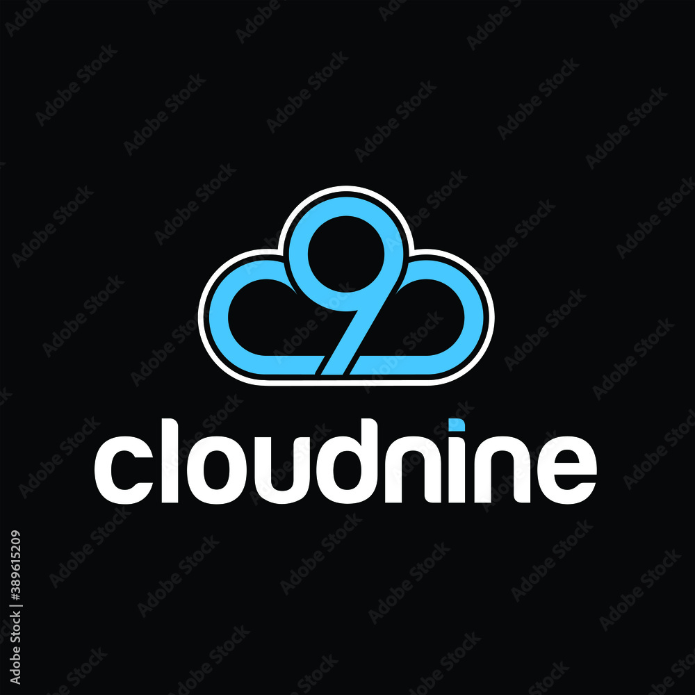 cloud nine, 9, nine logo design Stock Vector | Adobe Stock