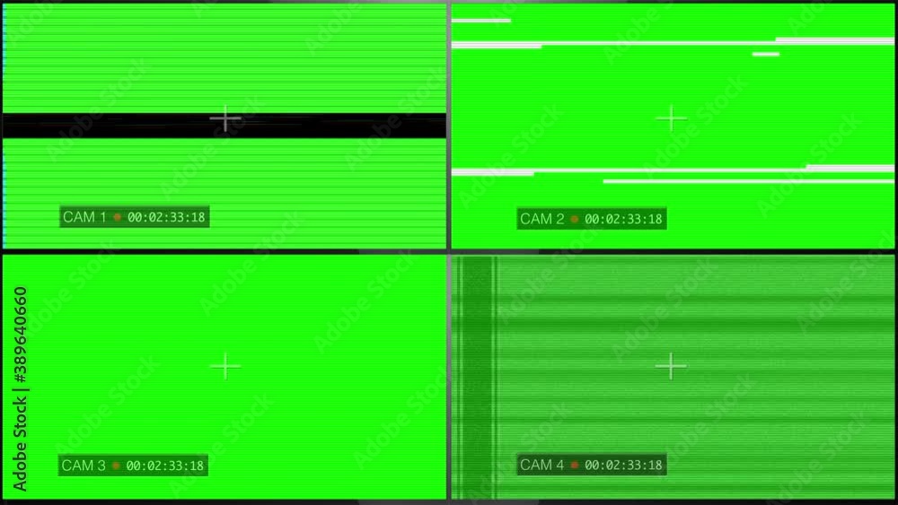 Multiscreen Monitor Display TV Static Glitch Green Screen. Multi cams ...
