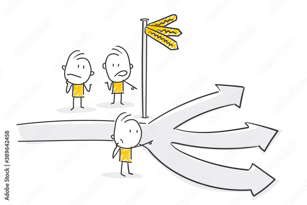 Strichfiguren / Strichmännchen: Wegweiser, Entscheidung, ratlos. (Nr ...