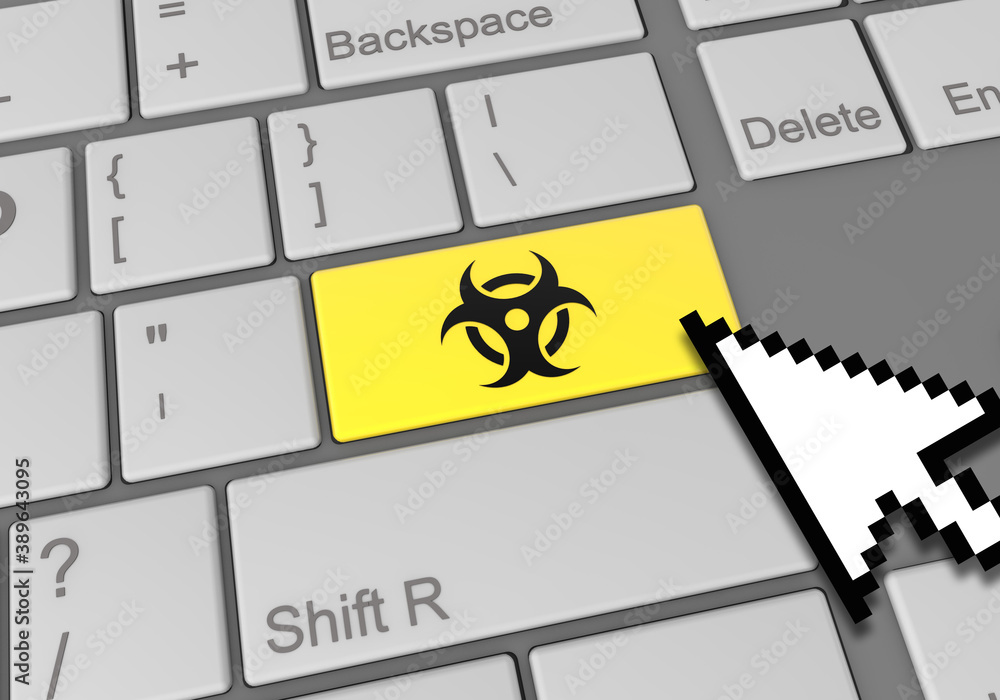 White conceptual keyboard - Yellow key with biohazard symbol Stock ...
