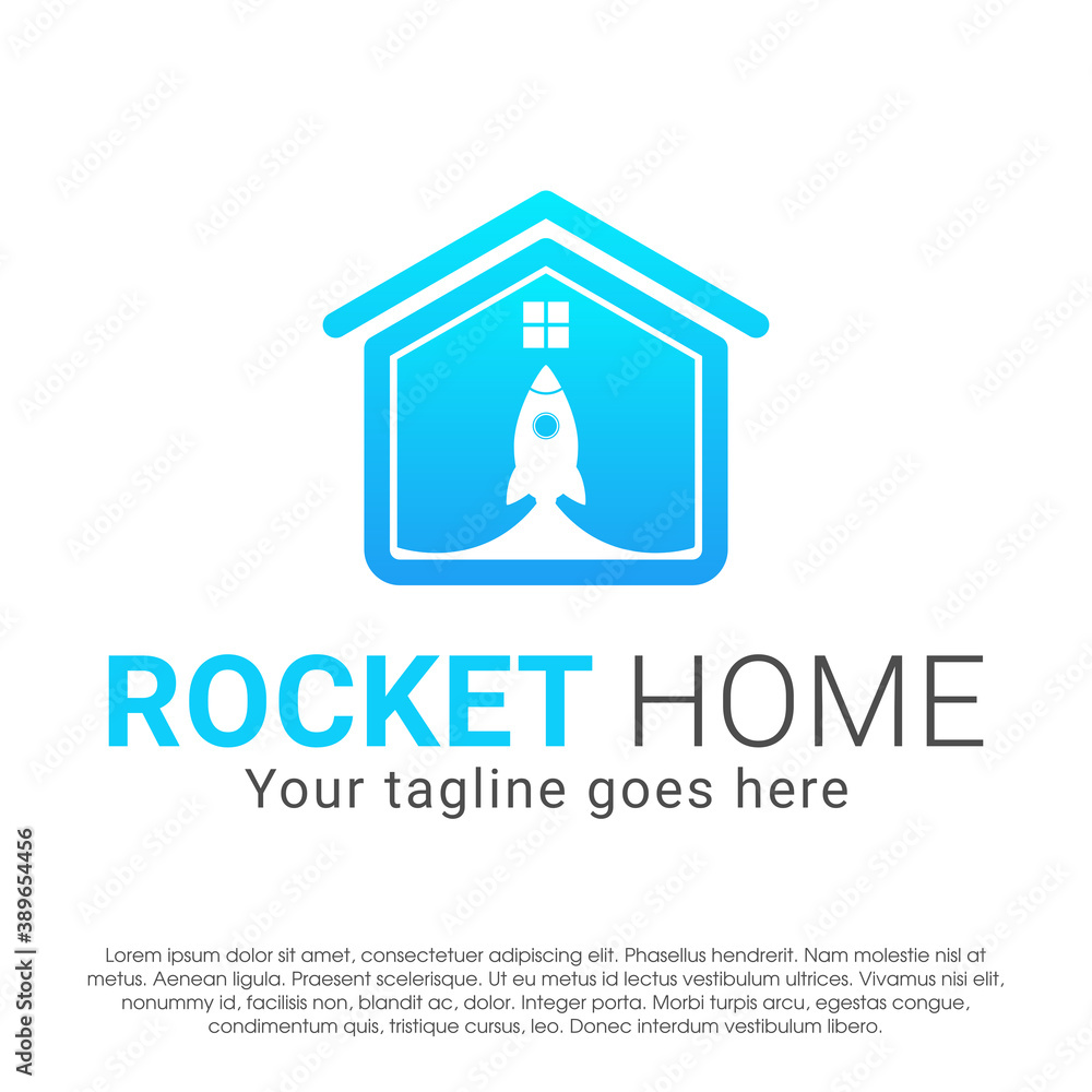 Rocket home negative space vector logo concept design template isolated ...