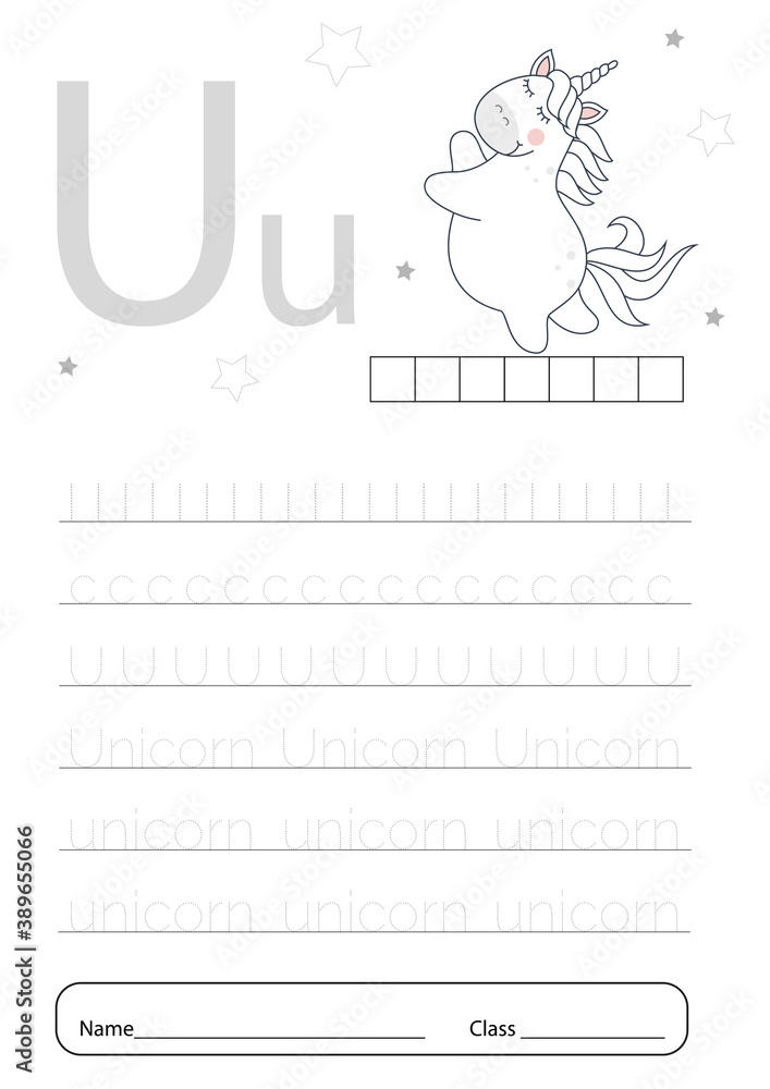 Writing practice letter U printable worksheet for preschool.Exercises ...
