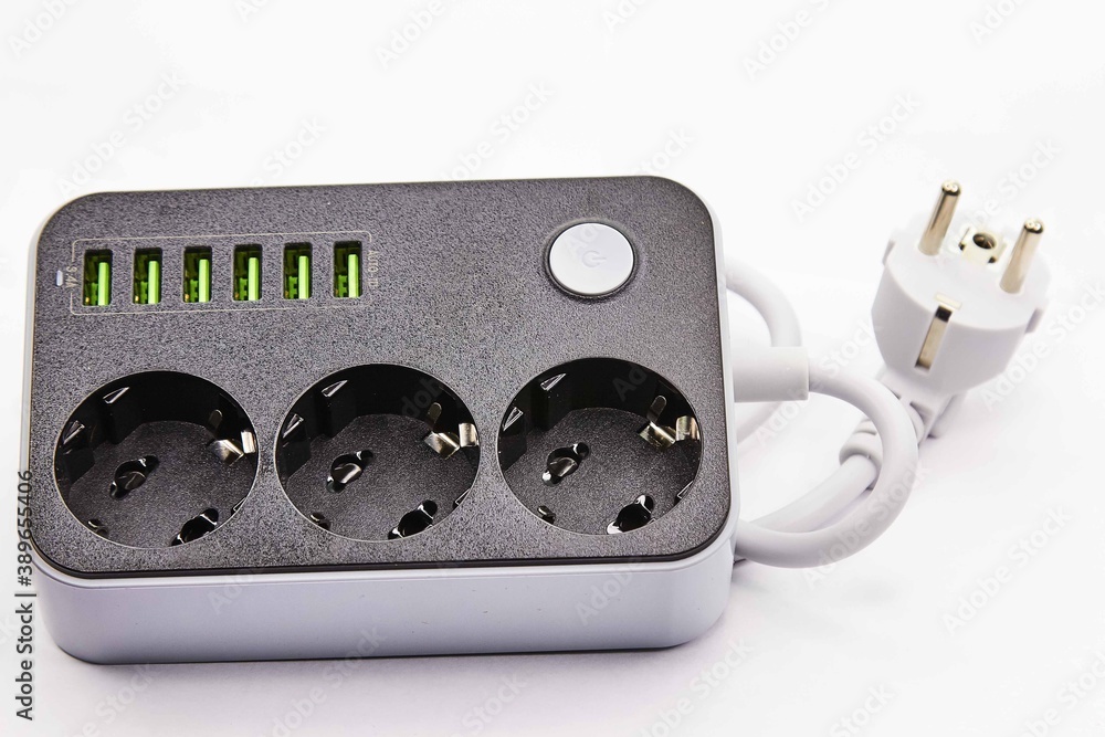 Socket with USB Port on white background for charging phones and ...