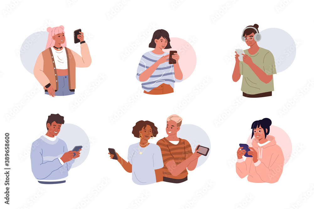 Young Characters are Using Smartphones. Different Boys and Girls ...