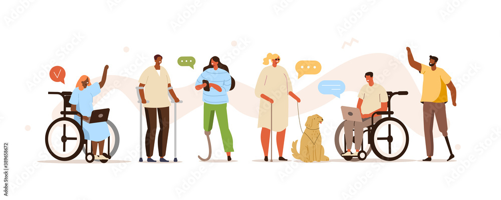 Disabled Diversity People Working Together. Handicapped Characters and ...