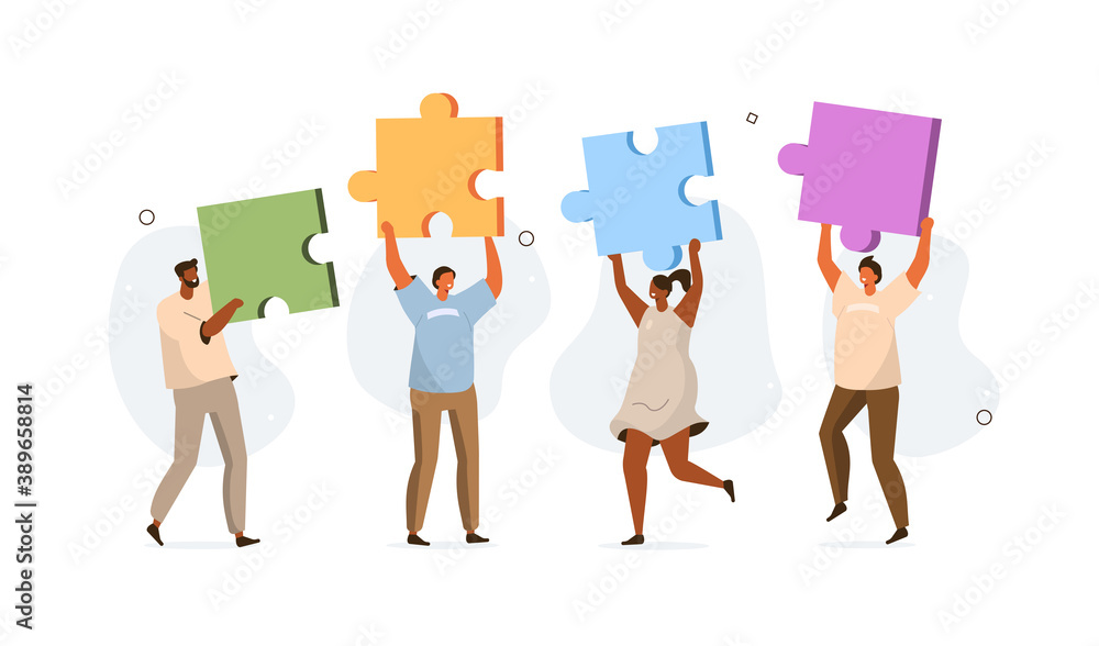 Business People Characters working Together and connecting Puzzle ...