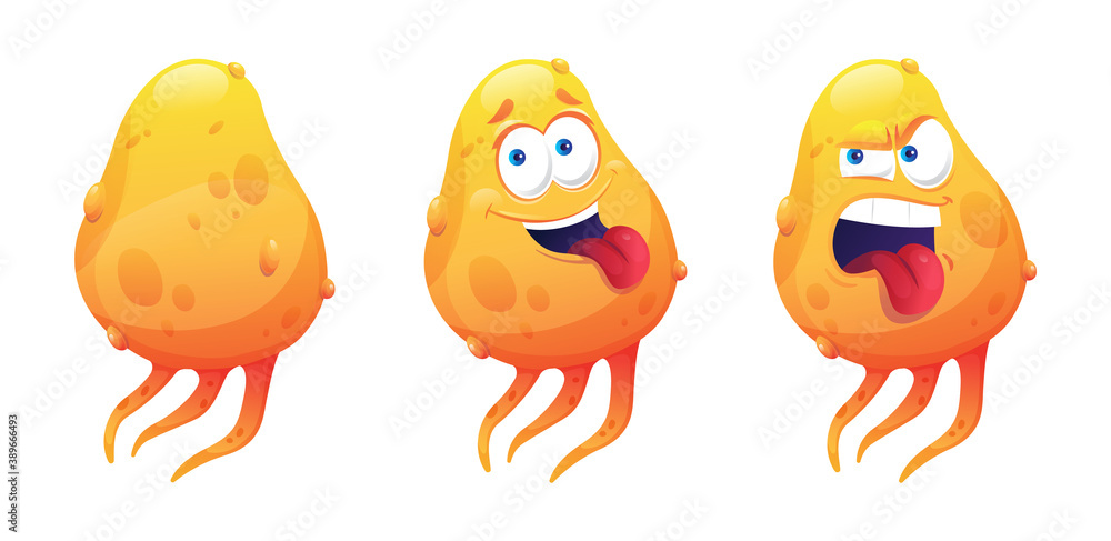 Bacteria isolated cartoon germ funny orange microbe showing tongue ...