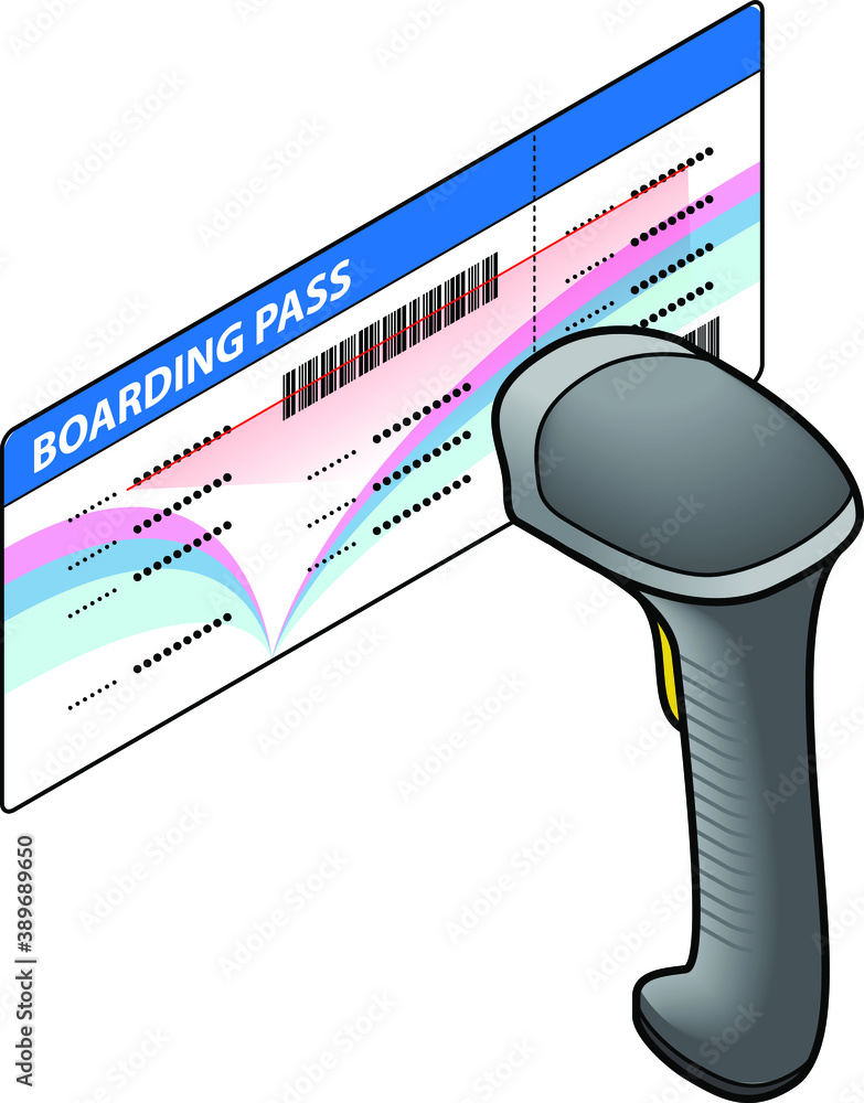 Boarding gate control: A barcode scanner scanning a barcode on a ...