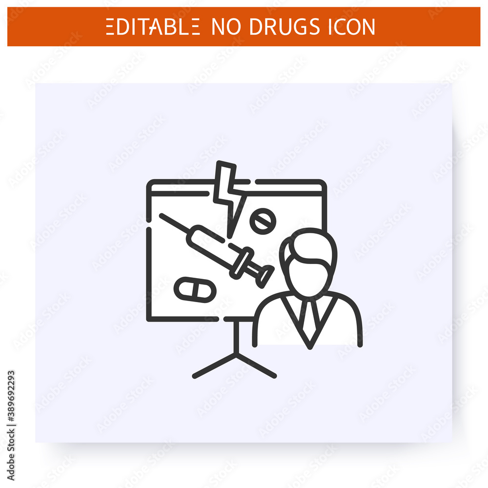 Drugs danger lecture line icon. Lecturer describes drug addiction risk ... Drugs danger lecture line icon. Lecturer describes drug addiction risk ...
