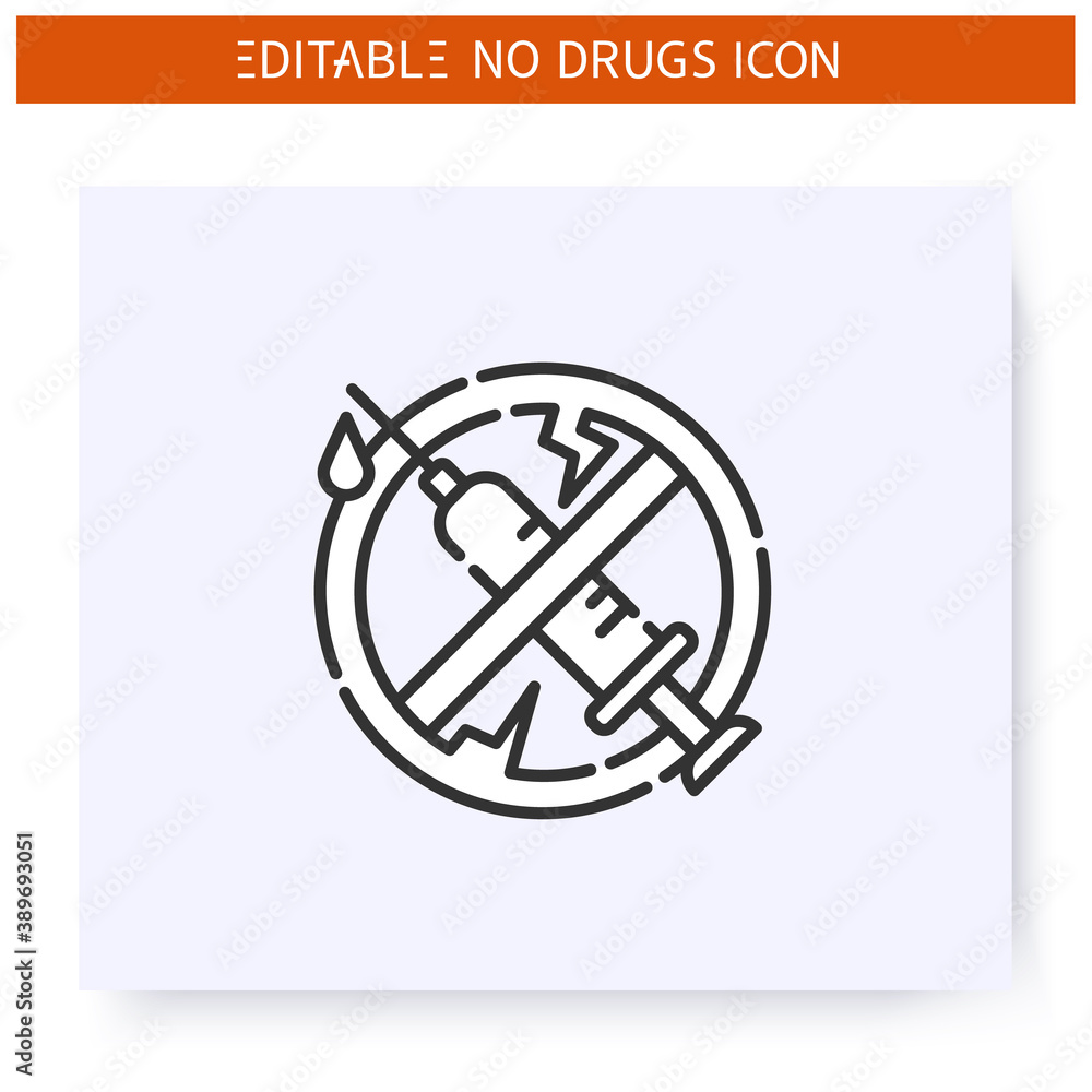 Stop drugs line icon. International day against drug abuse. Forbidden ...
