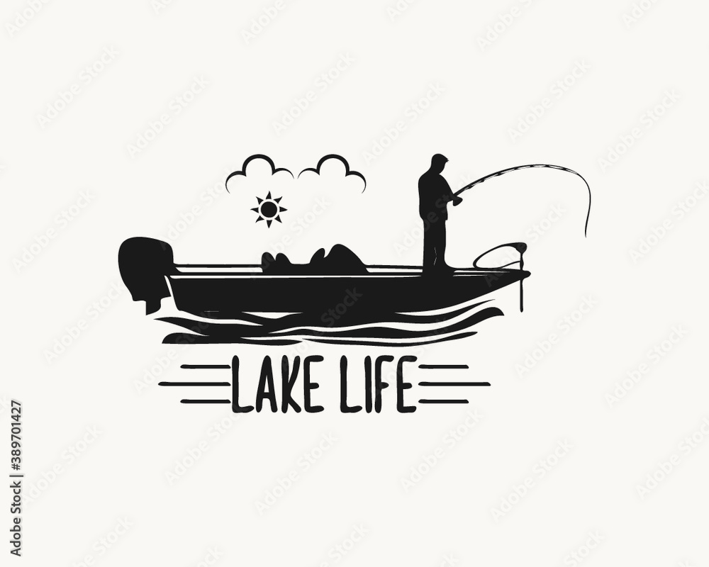 Lake Life fishing on a bass boat vector illustration Stock Vector ...