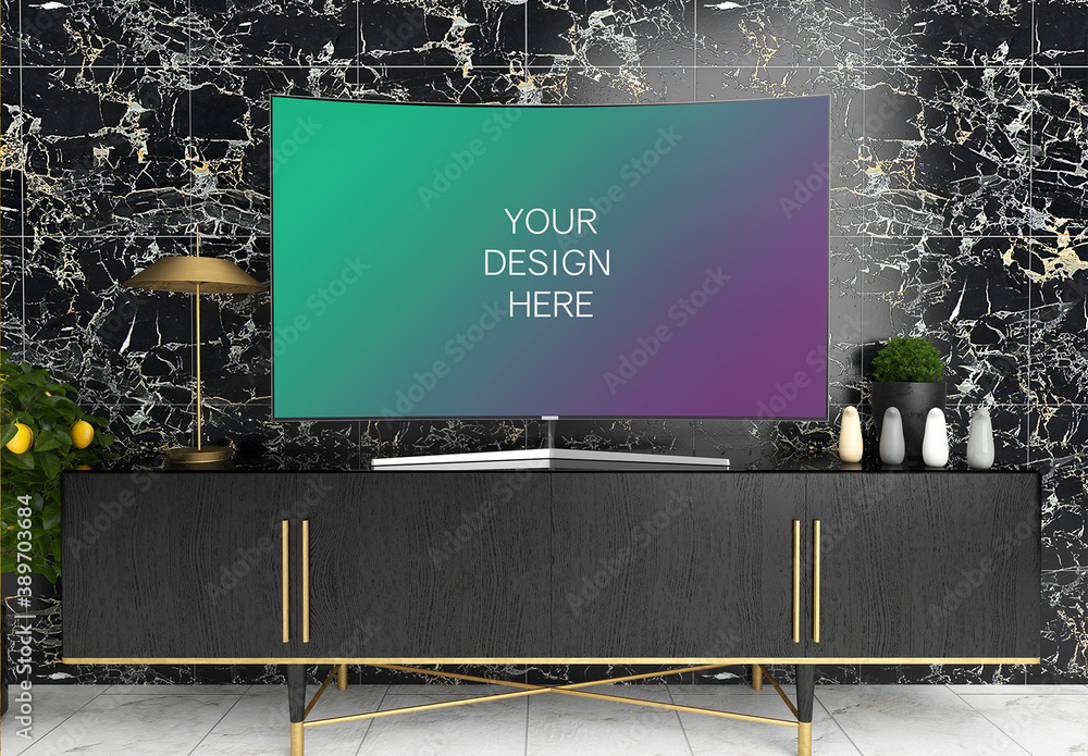Tv Screen Mockup with Black Elegant Interior Front View Stock Template ...