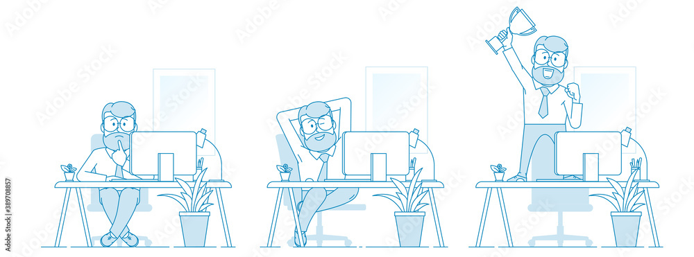 Vetor de The working process. Stages of work or task. Misunderstanding ...