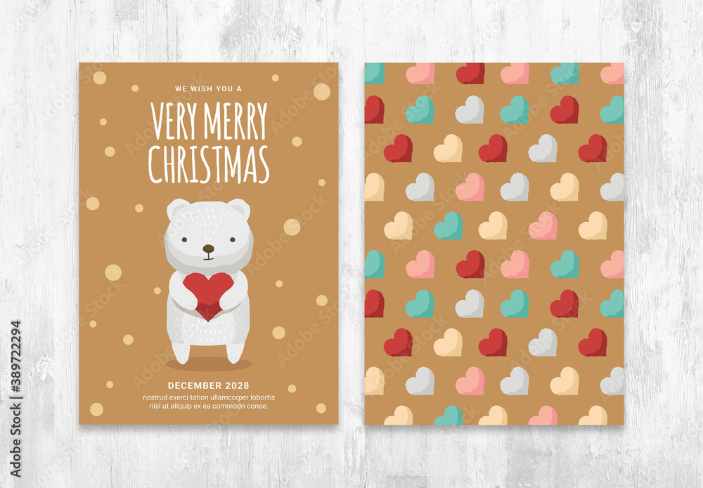 Cute Christmas Card Flyer Layout with Polar Bear Character Stock ...