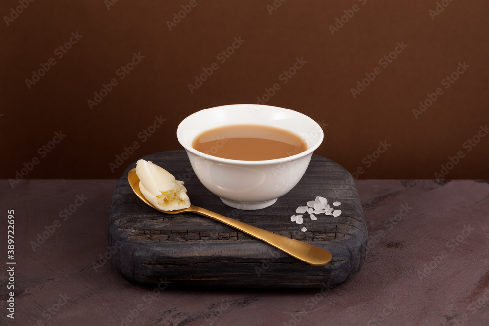 Yak Butter Tea, known as "Po Cha", a traditional Tibetan drink made if ...