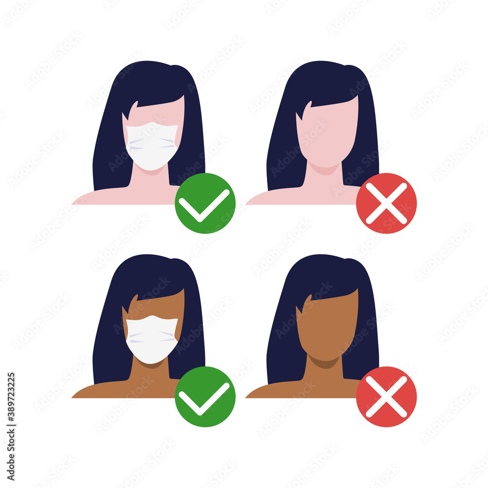 White and black women with and without medical mask around viruses ...