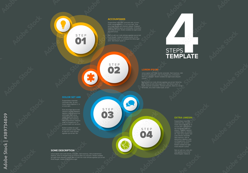 Four Steps Instructions Layout with Dark Background Stock Template ...