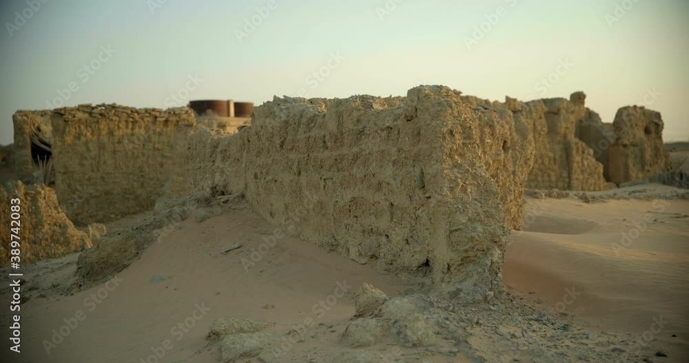 Pan left, ancient walls in Saudi Arabia desert Stock Video | Adobe Stock