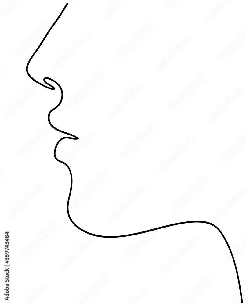 Woman profile continuous line art drawing. Elegant contour silhouette ...