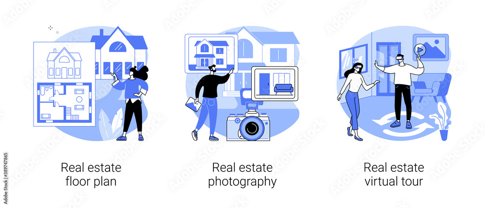 House listing abstract concept vector illustration set. Real estate ...