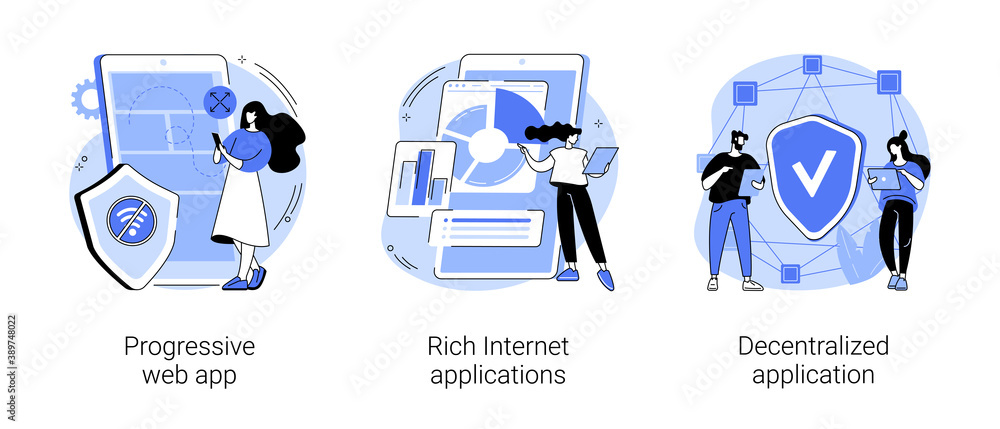 Mobile app development abstract concept vector illustration set ...