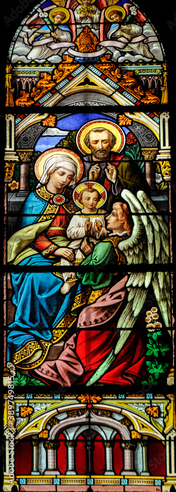 Jesus Mary and joseph stain glass Stock Photo | Adobe Stock