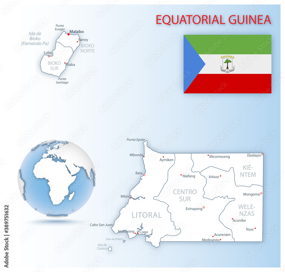 Detailed map of Equatorial Guinea administrative divisions with country ...