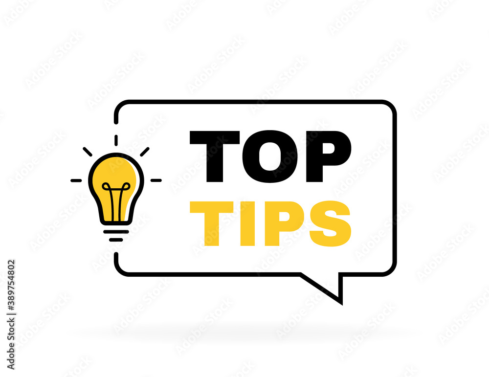 Top tips geometric message bubble with light bulb emblem. Banner design ...