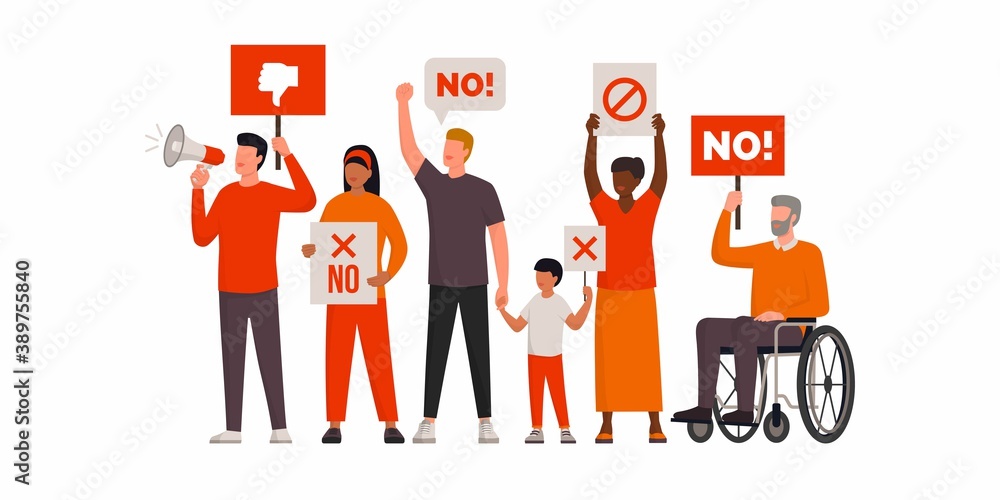 People protesting together and saying no Stock Vector | Adobe Stock