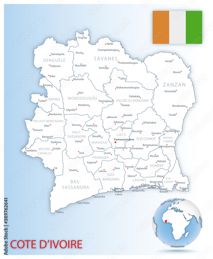 Photo & Art Print Detailed map of Cote d'Ivoire administrative ...