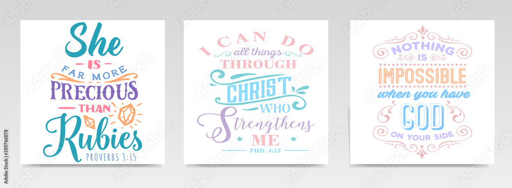 Faith quotes letter typography set illustration. Stock Vector | Adobe Stock