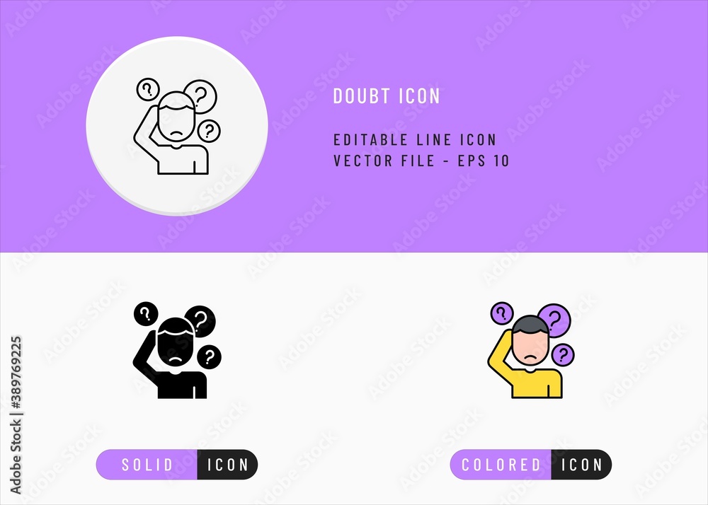 Doubt icons set editable stroke vector illustration. Person ask problem ...
