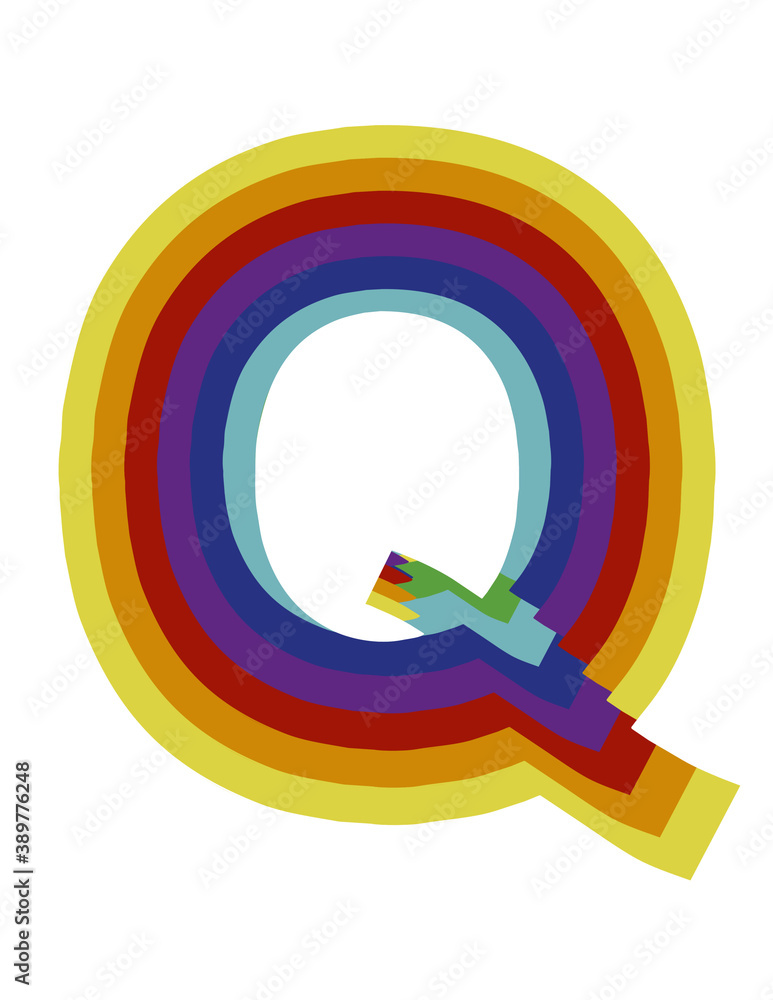 lines with the colors of the rainbow forming the letter Q Stock ...