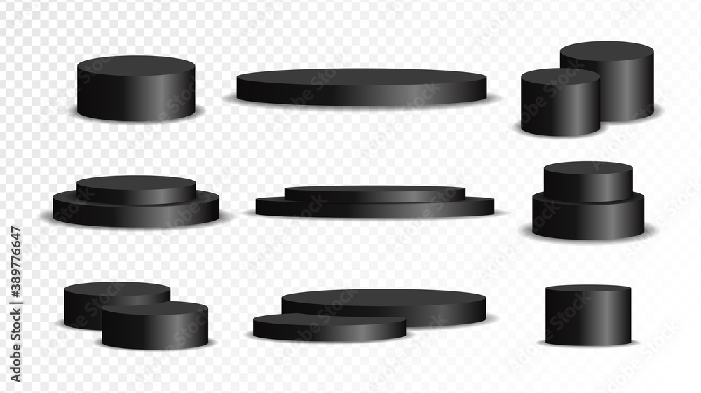 Set of black circle base. Collection of podium stand isolated on ...