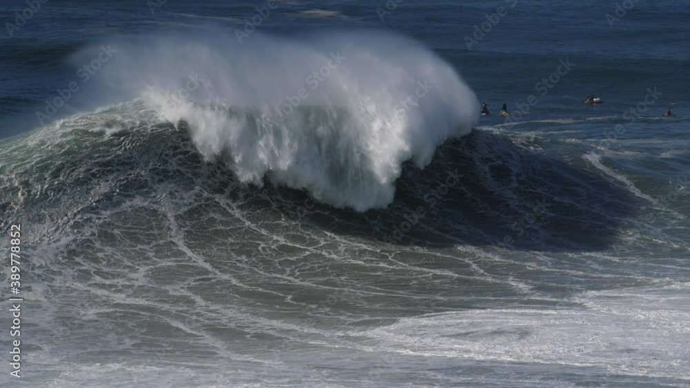 Slow motion of a great wave in Nazaré, Portugal. Nazaré is a small ...