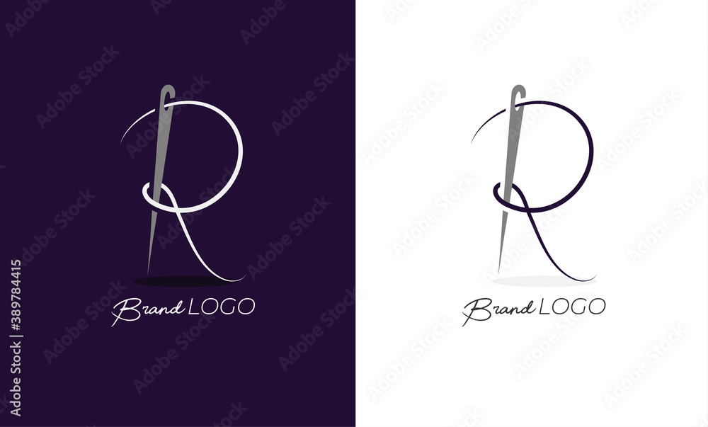 Letter R Tailor logo, letter R from thread and needle combination, Flat ...