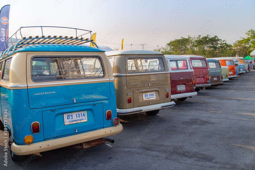 Back view of vintage Volkswagen Microbus Transporter T1 in Bangkok VW ...