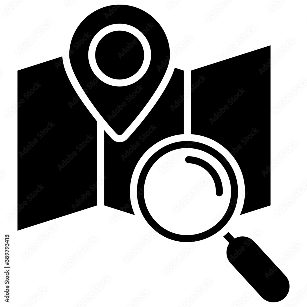 Map with location pointer on it and a magnifying glass symbolising ...