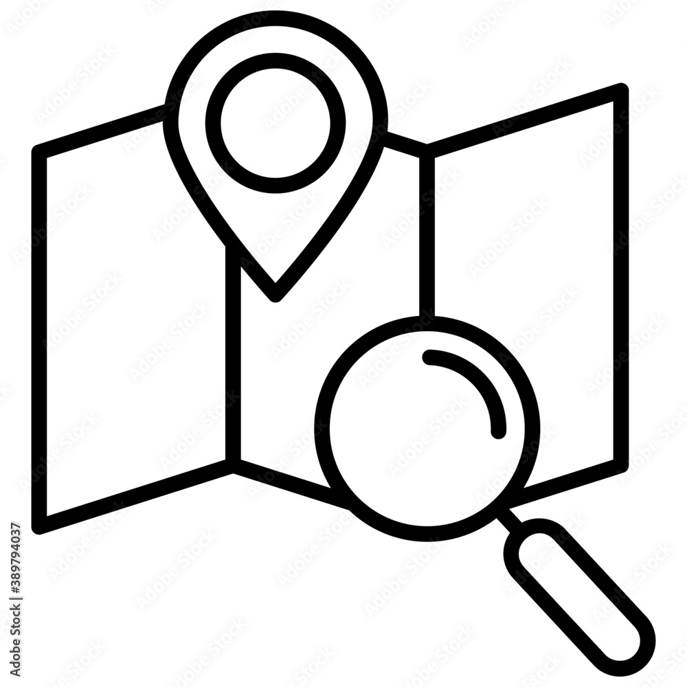 Map with location pointer on it and a magnifying glass symbolising ...