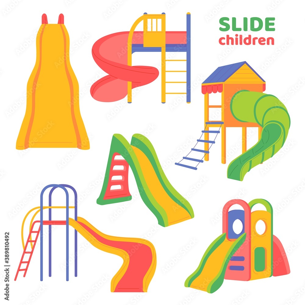 Colorful playgrounds for kids in kindergarten, park or yard a vector ...