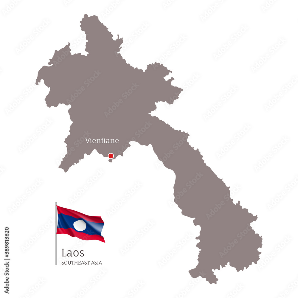 Silhouette of Laos country map. Highly detailed gray map and national ...