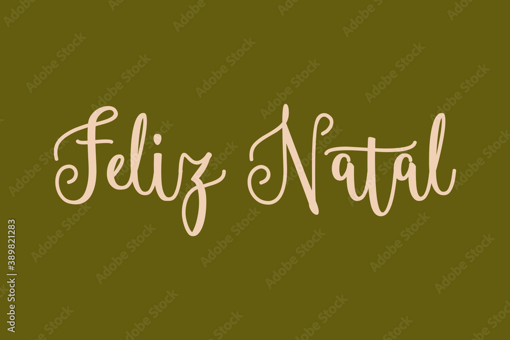 Feliz Natal Cursive Calligraphy Light Yellow Color Text On Dork Green ...