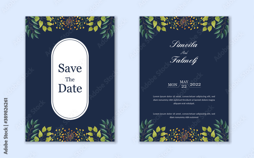 Floral wedding card template design with two side Stock Vector | Adobe ...