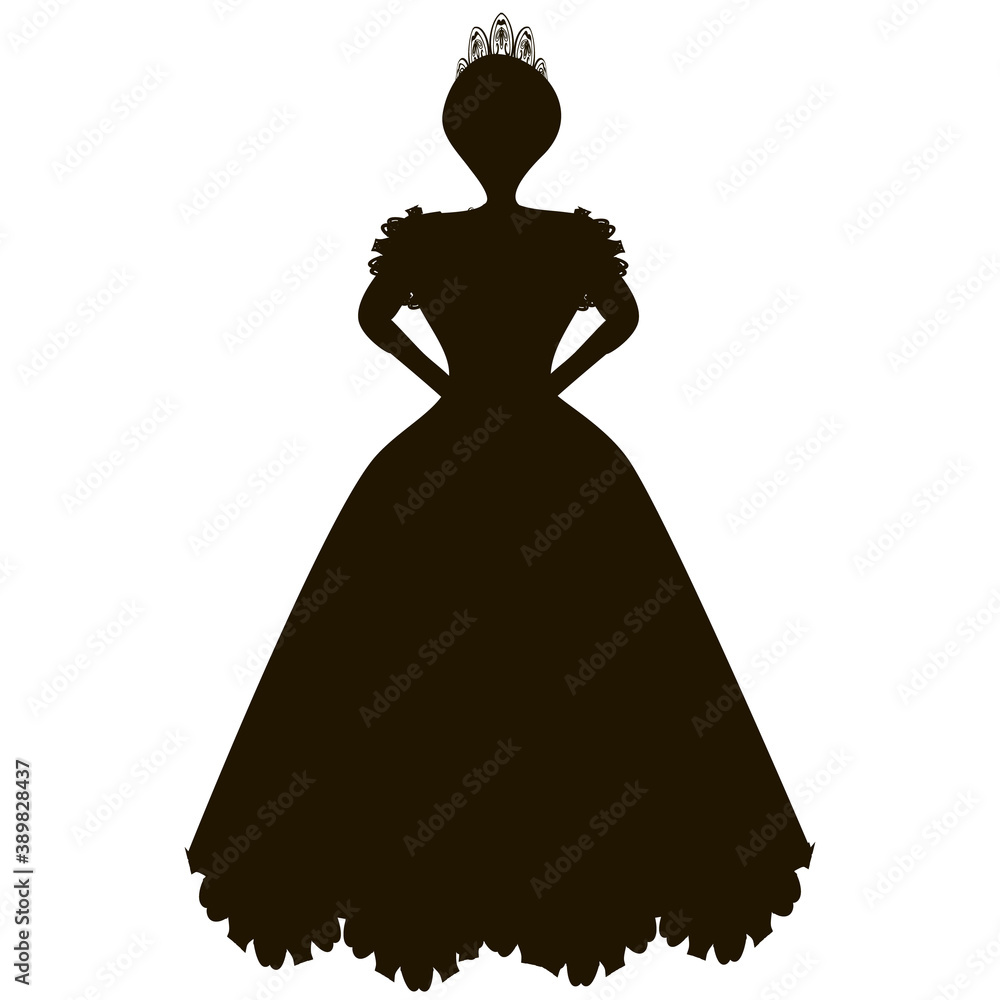 Princess. Queen. Bride. Black silhouette of a girl. Vector illustration ...