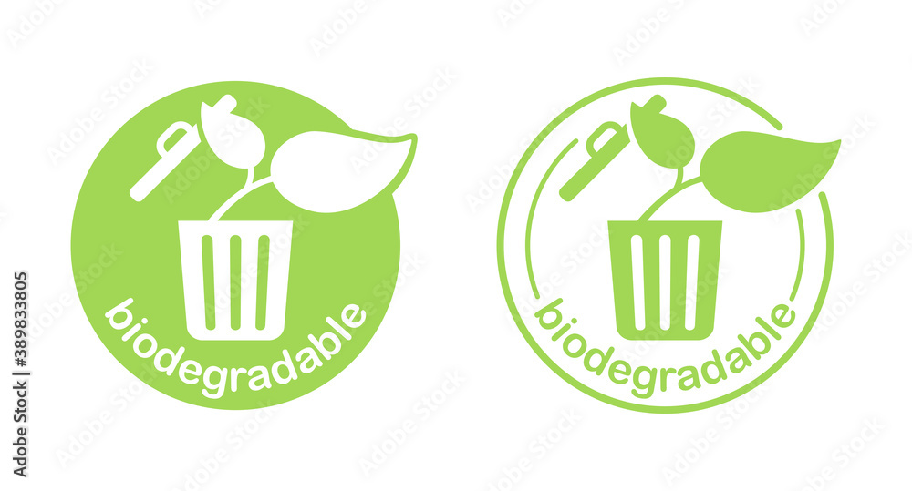 Biodegradable products sign - plant growths from trash bin - eco ...