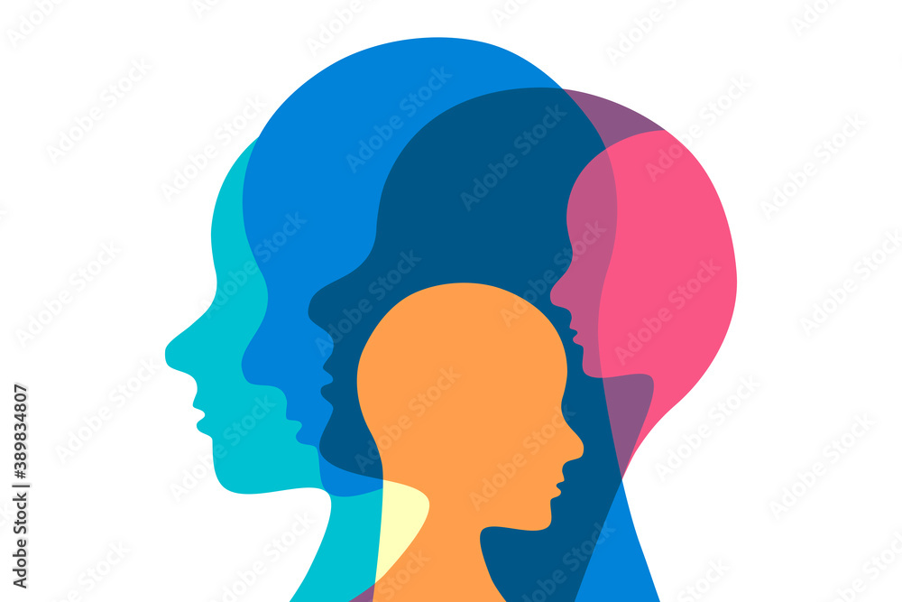 Concept illustration representing different personalities. Heads of ...