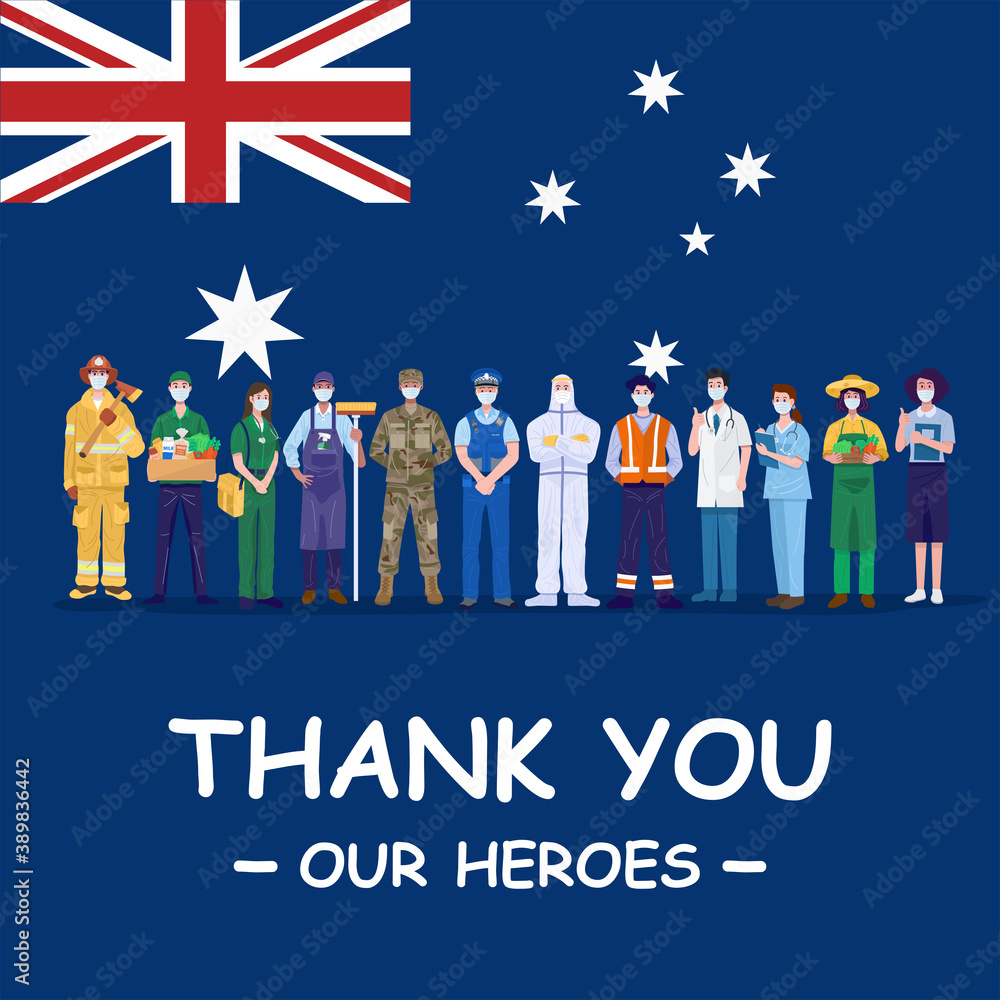 Thank you our heroes. Various occupations people wearing protective ...