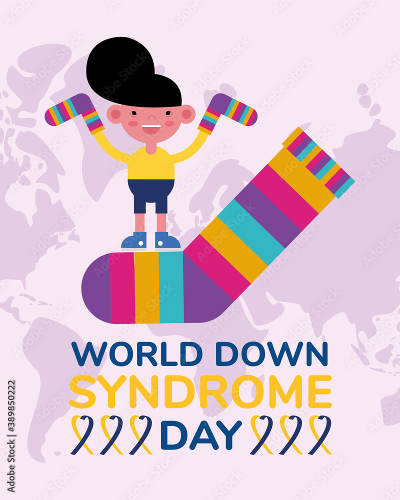 world down sindrome day campaign poster with little boy and socks ...